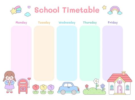 Premium Vector Cute Girly Weekly Planner School Timetable With House