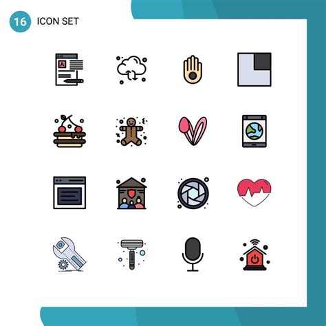 Set Of 16 Vector Flat Color Filled Lines On Grid For Food View Arrow