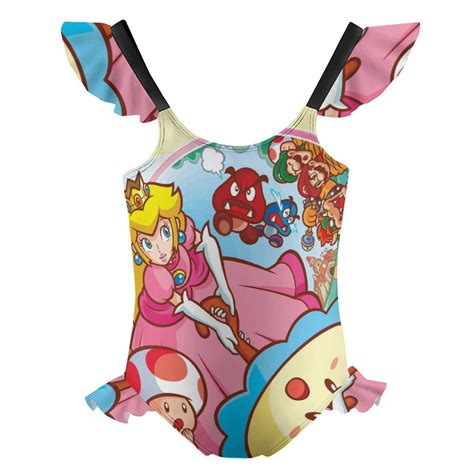 Mario Princess Peach Swimsuit For Girl Cute Teen Girls One Piece Ruffle