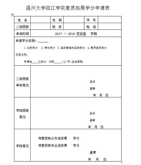 关于开展20172018学年第一学期大学生素质拓展学分申请的通知
