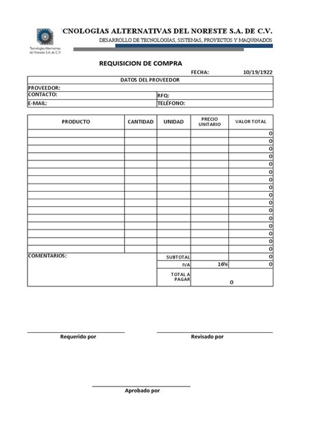 Requisición De Compra Pdf Business Economias