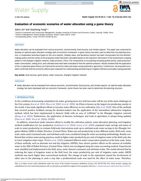 Pdf Evaluation Of Economic Scenarios Of Water Allocation Using Game Theory