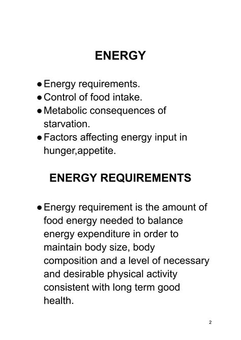Solution Energy Energy Requirements Control Of Food Intake Metabolic Consequences Of Starvation