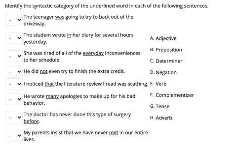 Solved Identify The Syntactic Category Of The Underlined Chegg