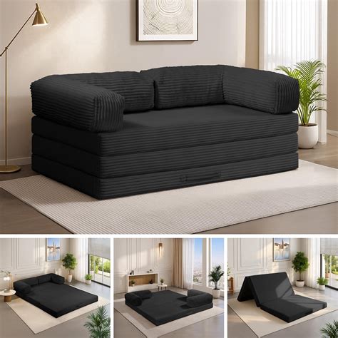 Kaiya 5 In 1 Convertible Sofa Bed 60 Black Corduroy