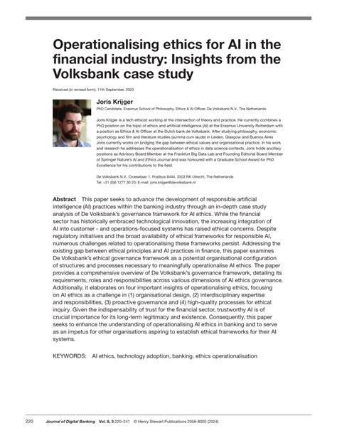 Pdf Operationalising Ethics For Ai In The Financial Industry