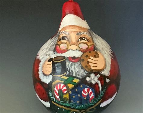 Hand Painted Santa Gourd Art Etsy