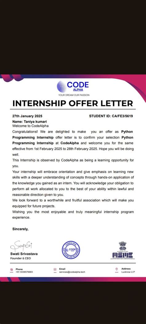 Taniya Singh On Linkedin Codealpha Pythonprogramming Internship