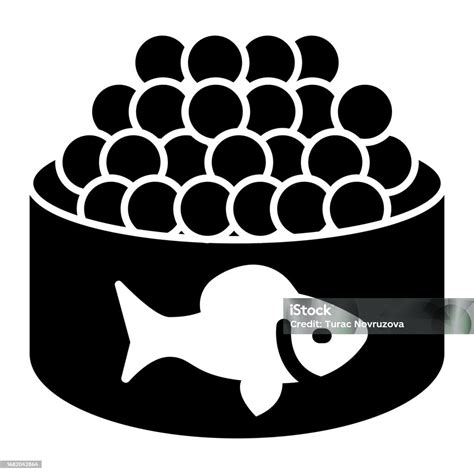 생선 캐비아 단단한 아이콘 수산 시장 개념 흰색 배경에 캐비어 기호 글리프 스타일의 모바일 개념 웹 디자인의 생선 통조림 아이콘이 있는 통조림 식품 벡터 그래픽 검은색에