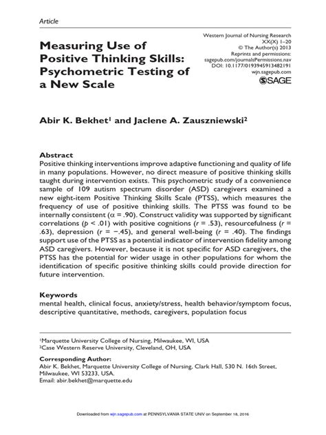 Psychometric Testing Positive Thinking Pdf Psychometrics