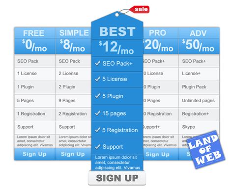 Freebie Pricing Table Psd Template Land Of Web