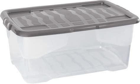 Strata 6 X 42 Litres Curve Plastic Stackable Storage Box And Lid With Clip On Lids 6 Pack Multi