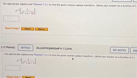 Solved Use Appropriate Algebra And Theorem 7 2 1 To Find The