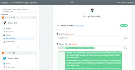 zapierでgit hub issue を自動翻訳して github gist に投稿して twitterに共有する例 1000文字数制