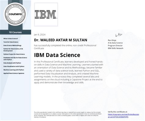 Earned Ibm Data Science Specialization Certificate Dr Waleed A