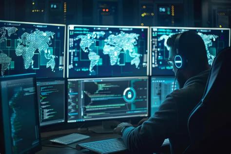 Premium Photo Cybersecurity Expert Analyzing Data On Multiple