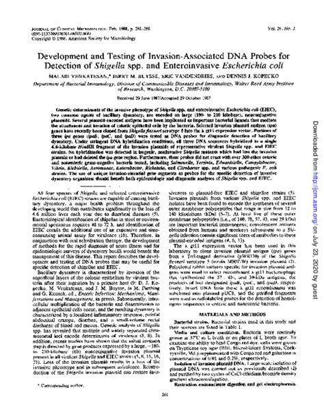 Pdf Development And Testing Of Invasion Associated Dna Probes For Detection Of Shigella Spp
