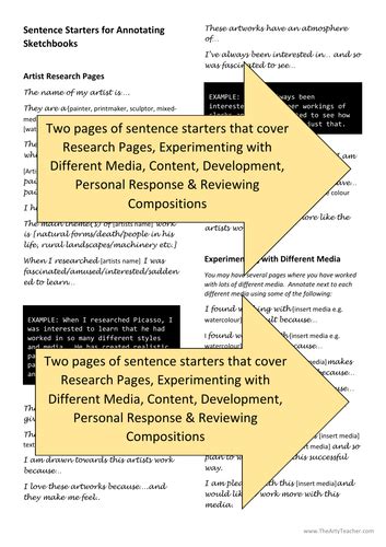 Sentence Starters For Annotating Sketchbooks Teaching Resources