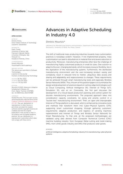 Pdf Advances In Adaptive Scheduling In Industry 40