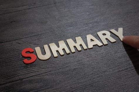 Premium Photo Summary Text Words Typography Written With Wooden Lettering On Dark Background