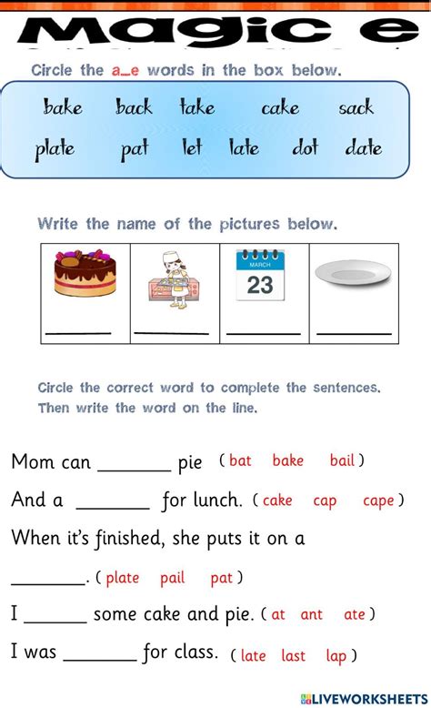 Magic E Interactive Worksheet For Infant Year One Magic E Magic E Words Phonics Printables