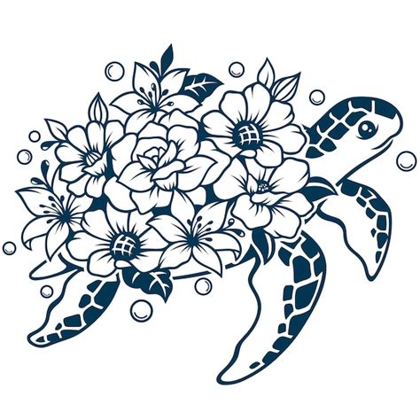Premium Vector Abstract Turtle Tattoo Silhouette With Floral Accent