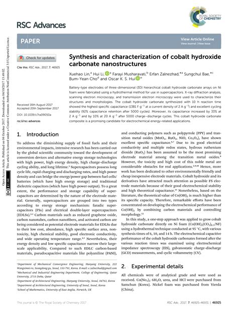 Pdf Synthesis And Characterization Of Cobalt Hydroxide Carbonate Nanostructures
