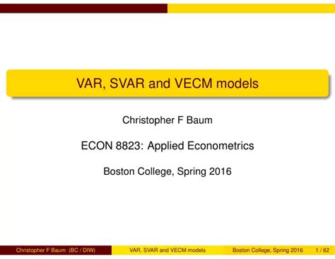 [ppt] Var Svar And Vecm Models Christopher F Baum Econ 8823 Applied Powerpoint Presentation
