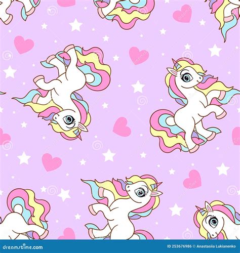 Seamless Pattern With Unicorns And Hearts Vector Stock Vector