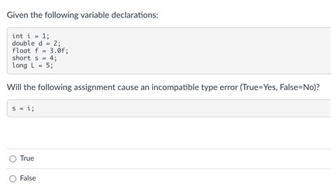 Solved Given The Following Variable Declarations Int I · 1
