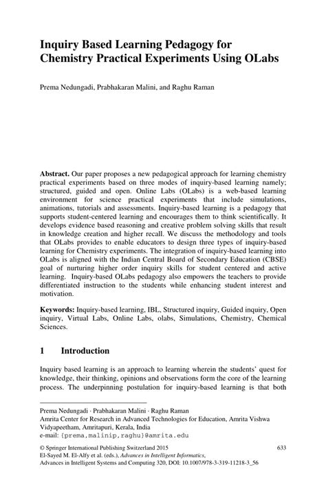 Pdf Inquiry Based Learning Pedagogy For Chemistry Practical Experiments Using Olabs