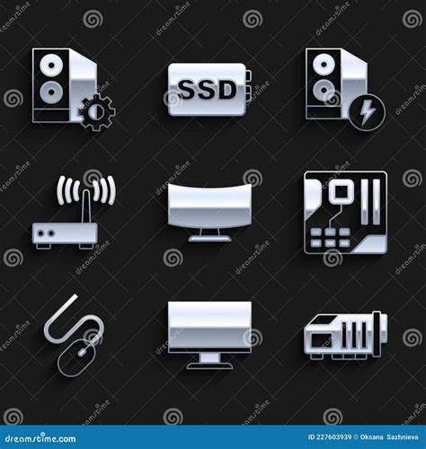 Set Computer Monitor Screen Video Graphic Card Motherboard Digital