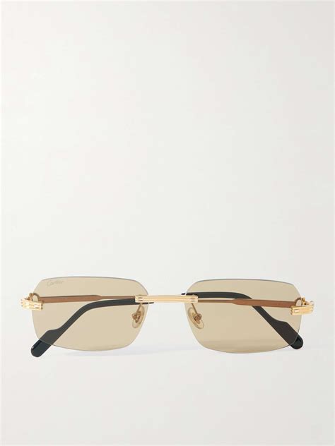 Cartier Eyewear Rimless Rectangular Frame Gold Tone Sunglasses For Men