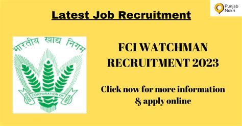 Fci Punjab Watchman Recruitment 2023 Punjab Nokri
