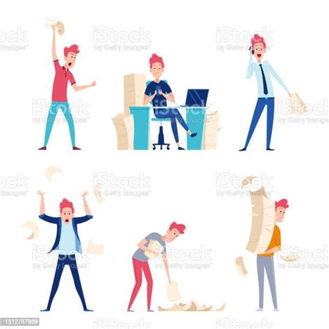 조직되지 않은 사람들 사무실 혼돈 비즈니스 충돌 혼란 프로세스 문제 시간 관리 정확한 벡터 문자 남자에 대한 스톡 벡터 아트 및 기타 이미지 Istock