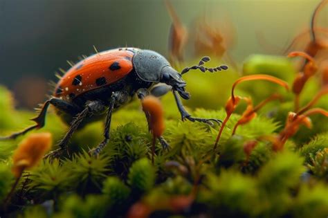 Intricate Beetle Moss Nature Macro Generate Ai Premium AI Generated Image