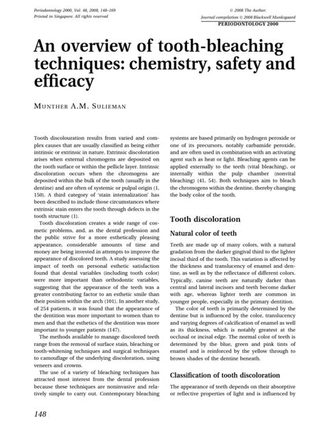 An Overview Of Tooth Bleaching Techniques Chemistry Safety And