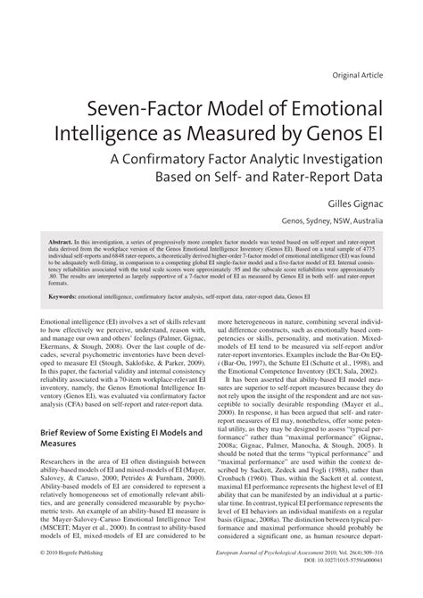 Pdf Seven Factor Model Of Emotional Intelligence As Measured By Genos