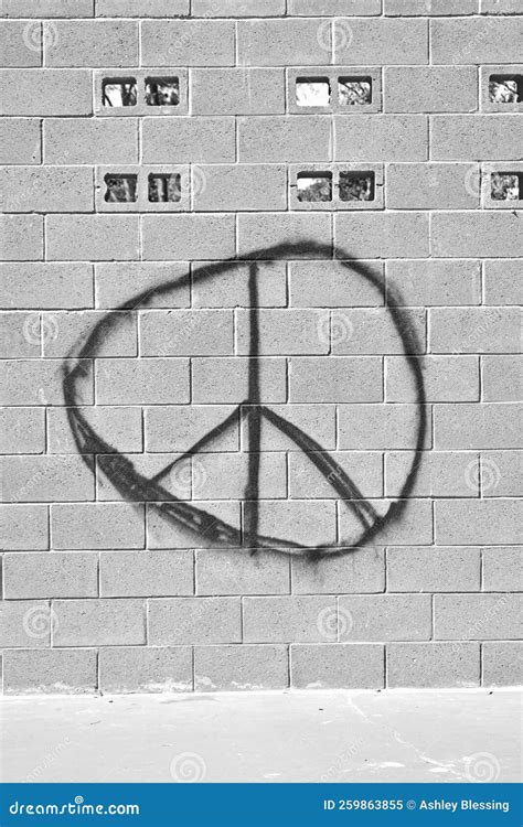 Peace Sign Cinder Block Wall Stock Image Image Of Black Monochrome