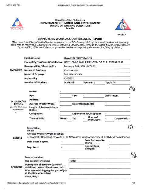 1 1 Employers Work Accident Illness Report Dole Pdf