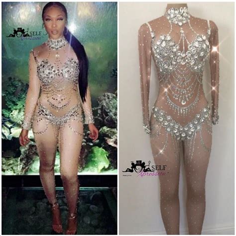 Crystallize Rhinestone Catsuits Romper Club Wear Singer Performer
