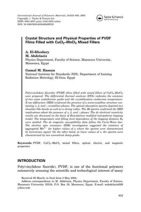 Pdf Crystal Structure And Physical Properties Of Pvdf Films Filled