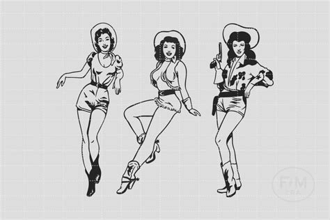 Cowgirl Pinups Svg Retro Western File Bundle V2 Png Eps Dxf Etsy