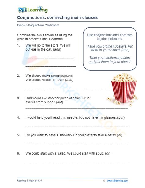 Conjunctions Connecting Main Clauses 3 Worksheet
