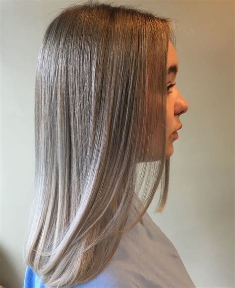 Charcoal Grey Into Silver Grey Blended Balayage Melt