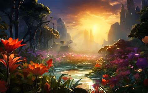 Premium Ai Image Paradise Garden Full Of Flowers Beautiful Idyllic