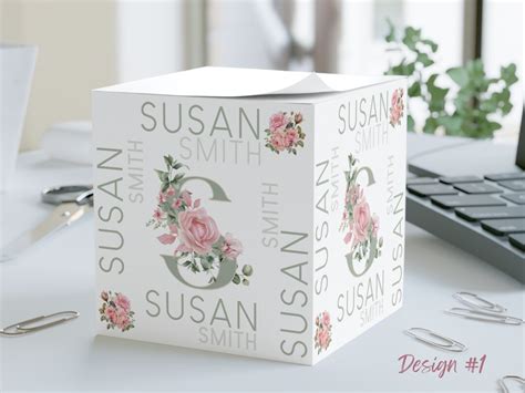 Custom Name Note Cube Monogram Note Cube Personalized Note Cube Office Gifts Floral Monogram