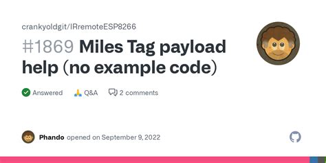 miles tag payload help no example code · crankyoldgit irremoteesp8266 · discussion 1869 · github