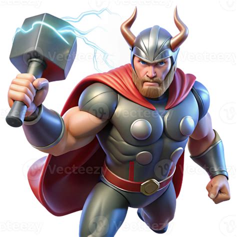 Serene Modern A Powerful Thor Wielding Mjolnir Amidst A Raging Thunderstorm Lightning