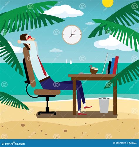 Businessman Relaxing On Tropical Beach Stock Illustration